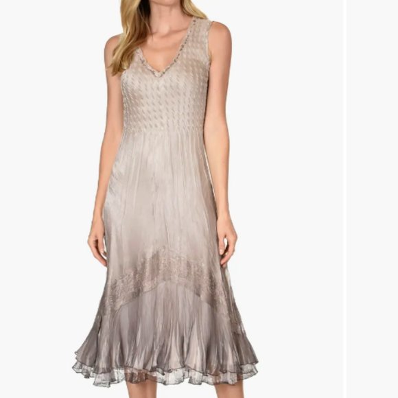 Komarov | Dresses | Komarov Beaded Charmeuse Chiffon Tiered Beach Cafe ...